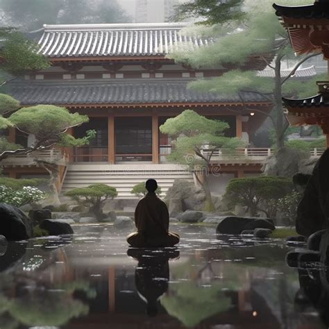 Ai Generated Illustration Of A Monk Sitting In Front Of A Japanese