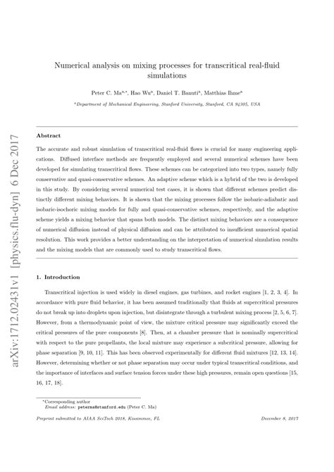 pdf numerical analysis on mixing processes for transcritical real
