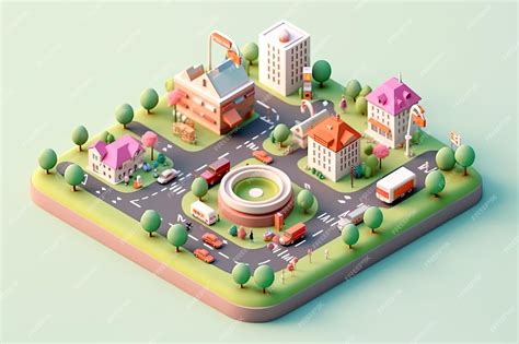 Premium Photo 3d Render Maps City Street Views Parks Trees Road