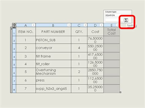 Equations In SOLIDWORKS Bill Of Material BOM IME Wiki