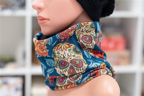 Fleece Lined Neck Gaiter With Day Of The Dead Print Sugar Skull