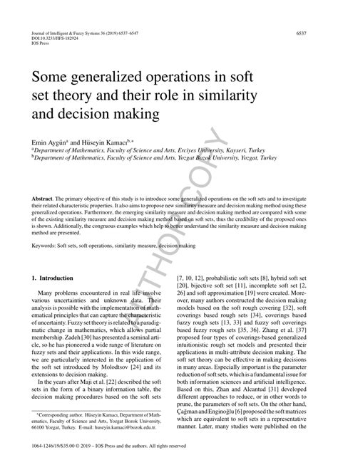 Pdf Some Generalized Operations In Soft Set Theory And Their Role In