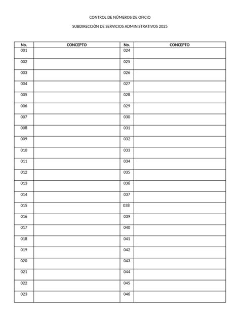 Control De Números De Oficio Pdf