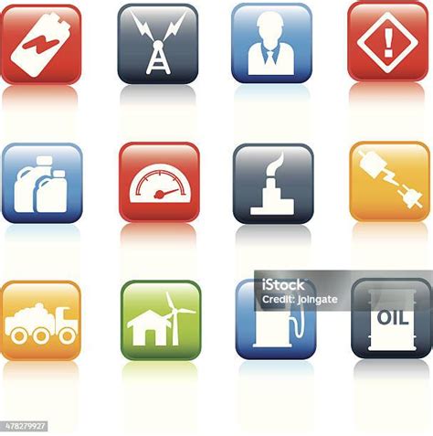 Power And Energy Square Buttons向量圖形及更多儲油罐圖片 儲油罐 剪裁圖 加油 Istock