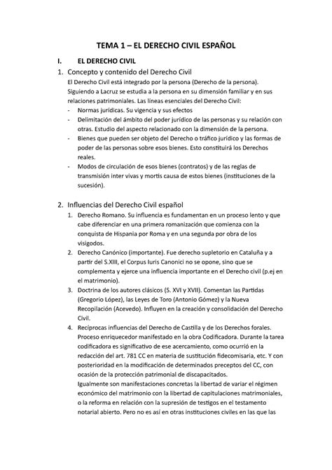 Tema 1 El Derecho Civil Español Tema 1 El Derecho Civil EspaÑol I