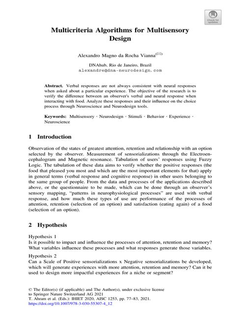 Multicriteria Algorithms For Multisensory Design Pdf Attention Experience