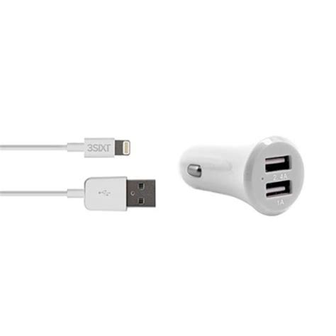 3sixt Dual Usb Car Charger 3 4a Micro Usb Cable 1m White Online