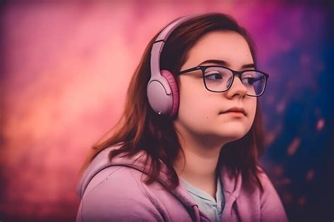 Premium Ai Image Girl Listening To Music With Wireless Headphones