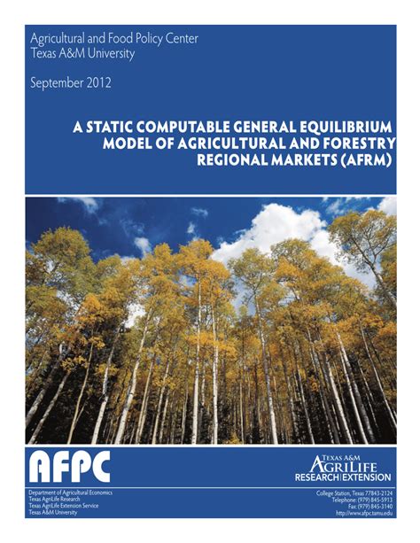 Pdf A Static Computable General Equilibrium Model Of Agricultural And Forestry Regional