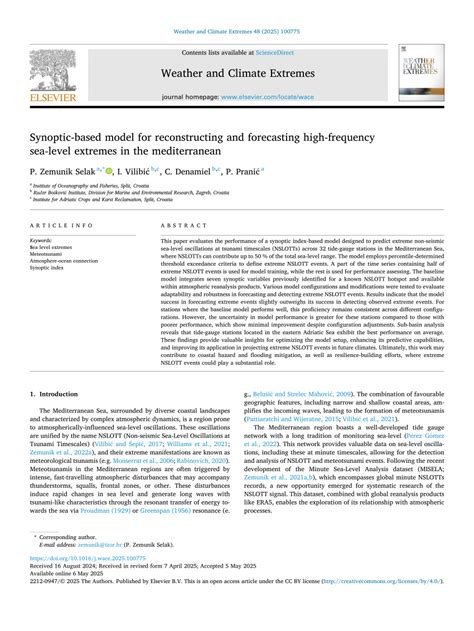 Pdf Synoptic Based Model For Reconstructing And Forecasting High Frequency Sea Level Extremes