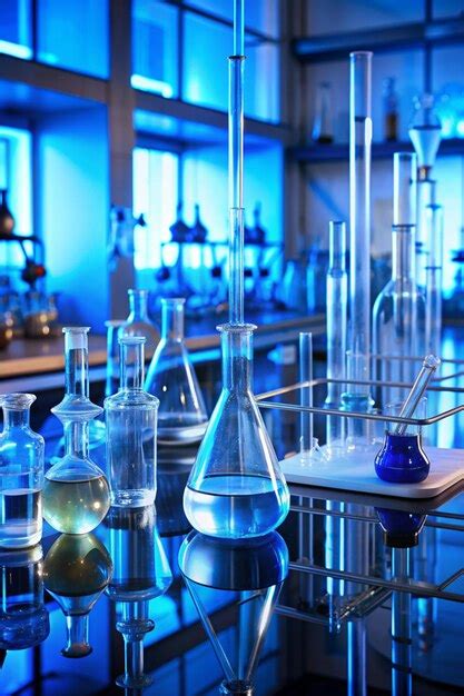 Bluelit Laboratory Glassware Scientific Experiment Setup Premium Ai