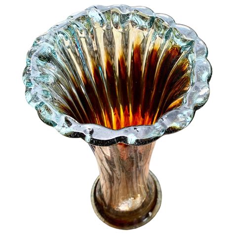 Vintage Hand Blown Art Glass Ribbed Flare Vase For Sale At 1stdibs