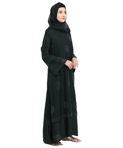 Embroidery Women Modest City Full Sleeve Green Nida Islamic Abaya Size