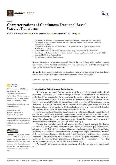 Pdf Characterizations Of Continuous Fractional Bessel Wavelet Transforms