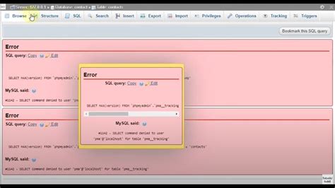 1142 Select Command Denied To User Pmalocalhost For Table Pma Tracking Issue Solved