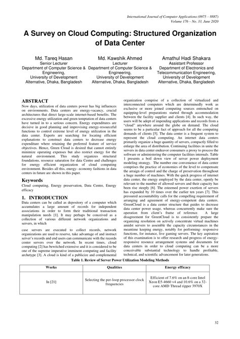 Pdf A Survey On Cloud Computing Structured Organization Of Data Center