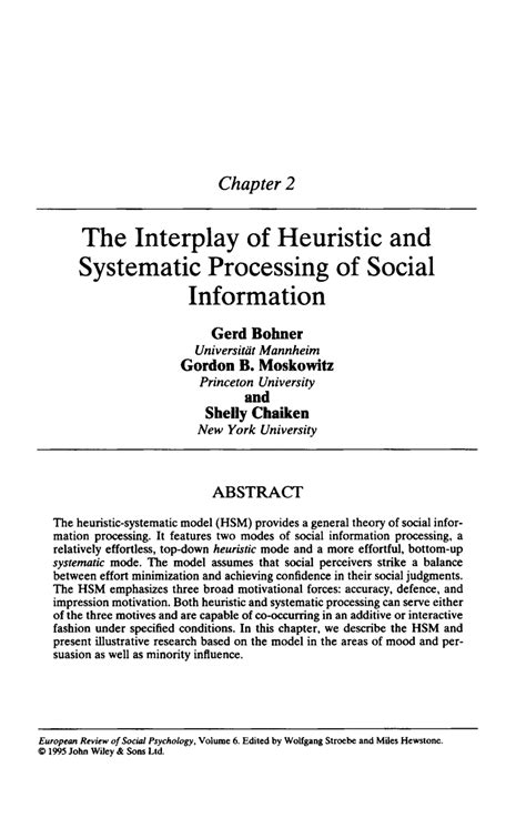 Pdf The Interplay Of Heuristic And Systematic Processing Of Social