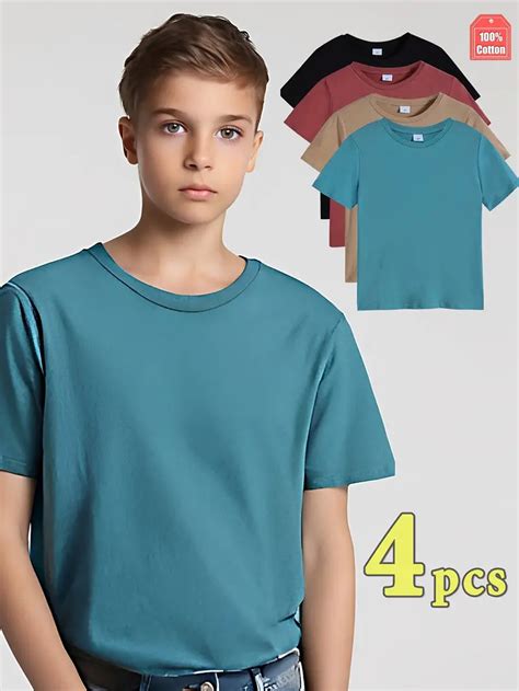 4 Camisetas Finas Sólidas Niños ¡ropa Verano Fresca Ligera Temu Mexico