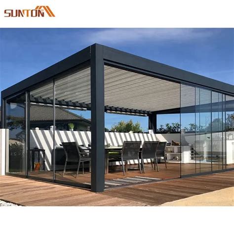 Aluminum Motorized Waterproof Pergola Covers Sunshade Louvered Roof