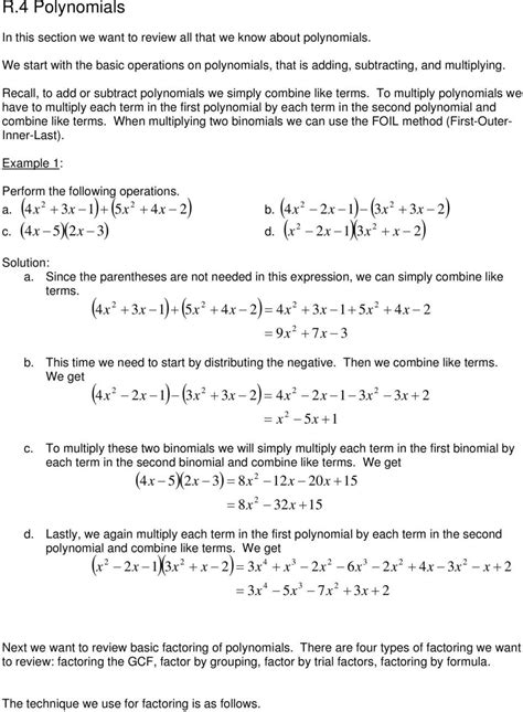 Operations With Polynomials Worksheet — Db