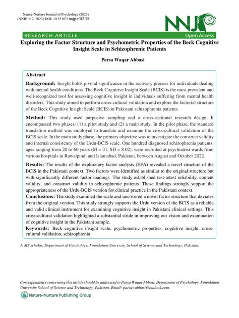 Pdf Exploring The Factor Structure And Psychometric Properties Of The
