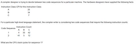 Solved What Are The Cpu Clock Cycles For Sequence 1
