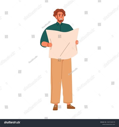 Man Holding Blueprint Standing Draft Architecture Stock Vector Royalty Free 2567160579