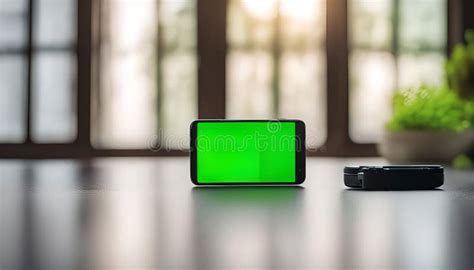 Smartphone And Controller On A Table With A Green Screen Display Stock