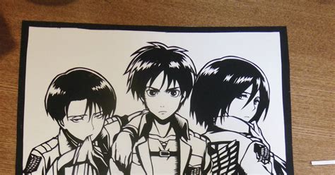 進撃の巨人 進撃の巨人切り絵 エレン・ミカサ・リヴァイ カマンベールのイラスト Pixiv