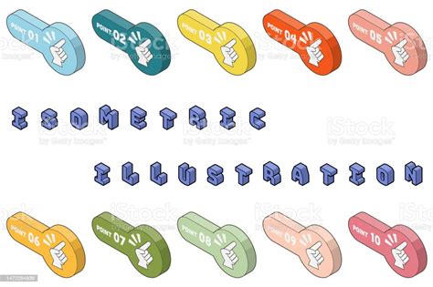 왼쪽을 향한 다채로운 아이소메트릭 포인트가 있는 손 기호의 아이콘 세트 공부에 대한 스톡 벡터 아트 및 기타 이미지 공부 교습 다중 색상 Istock