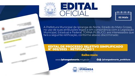 Edital De Processo Seletivo Simplificado N° 0022023 RetificaÇÃo 1