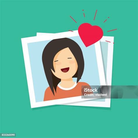 사랑 여자 벡터 일러스트 레이 션 평면 만화 사진 양 행복 한 여자 로맨틱 앨범의 사진 귀여운에 대한 스톡 벡터 아트 및 기타