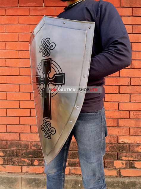 Medieval Templar Knight Shield Crusader Shield 18 Gouge Steel Templar