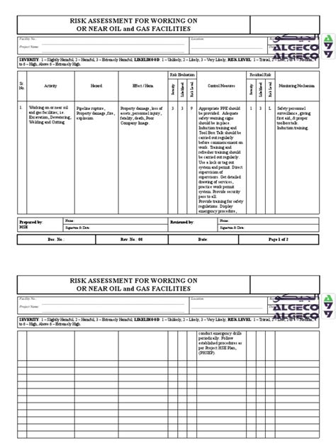 Risk Assessment For Working On Or Near Oil And Gas Facilities Download Free Pdf Risk