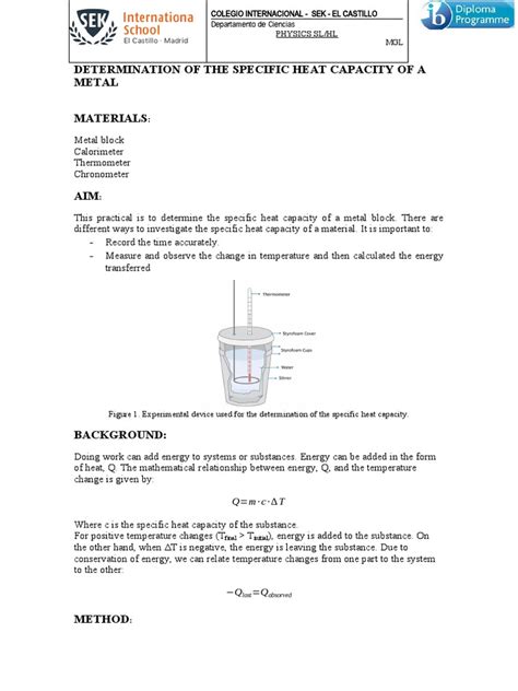 Practical 3 1 Determining The Specific Heat Capacity Pdf Heat