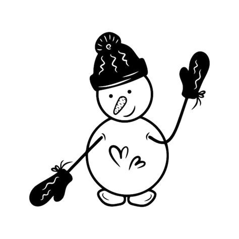 Premium Vector Hand Drawn Snowman In A Hat And Mittens Isolated On A