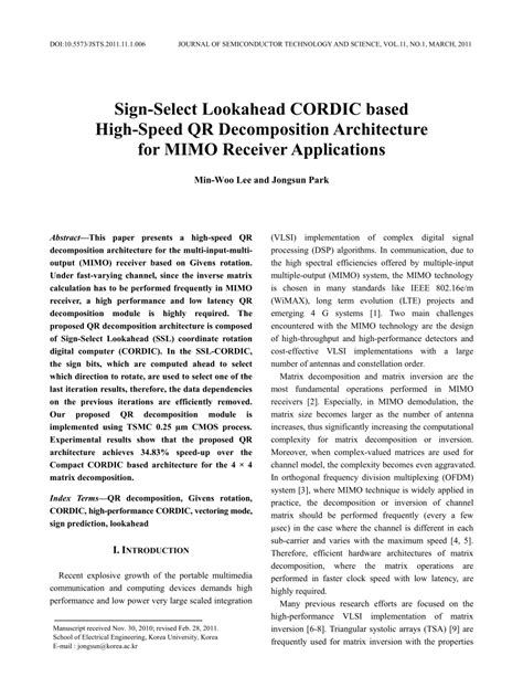Pdf Sign Select Lookahead Cordic Based High Speed Qr Decomposition