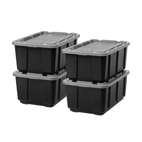 Tough Tote Utility Storage Bins With Grooves And Lock Holes Design