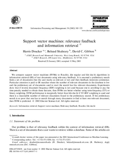 Pdf Support Vector Machines Relevance Feedback And Information Retrieval