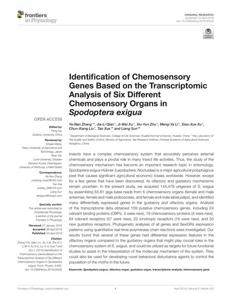 PDF Identification Of Chemosensory Genes Based On The Transcriptomic Analysis Of Six Different