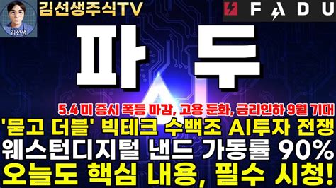 파두 주가전망 54휴일속보 웨스턴디지털 낸드 가동률 90 임박 묻고 더블 빅테크 수백조 Ai 투자 전쟁 금투세 논란 핵심 내용 필수 시청 Youtube