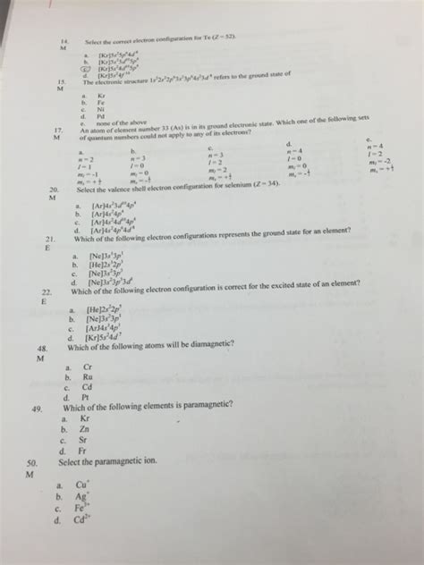 Solved Select The Correct Electron Configuration For Te