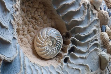 Detail Of Nautilus Shell Fossil In A Rock Matrix Stock Image Image Of