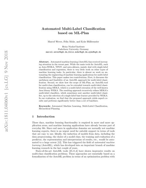 Automated Multi Label Classification Based On Ml Plan Deepai