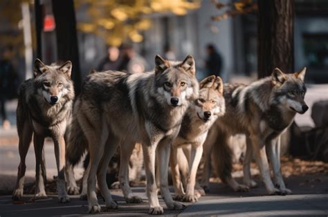 Una Manada De Lobos En La Ciudad Foto Premium