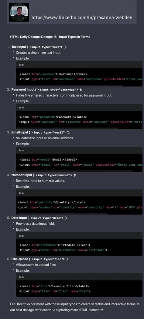 learn about input types in html forms prasanna d posted on the topic linkedin