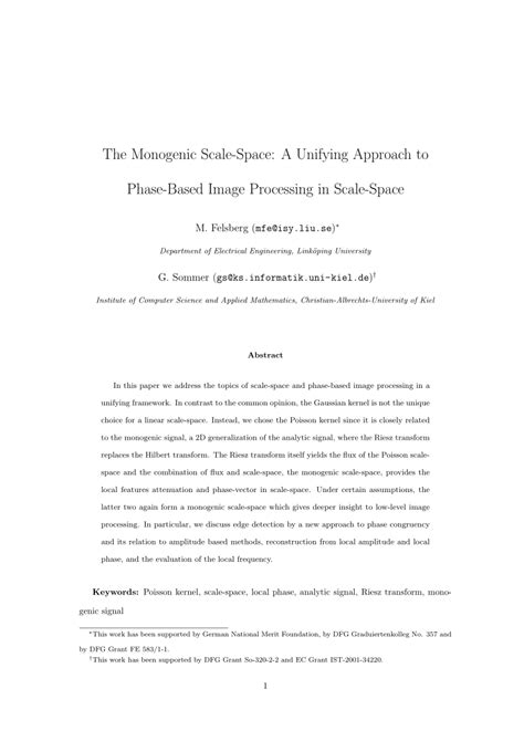 Pdf The Monogenic Scale Space A Unifying Approach To Phase Based Image Processing In Scale Space