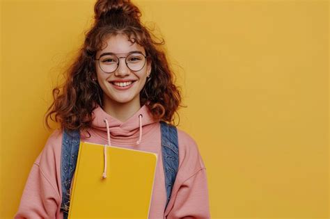 Happy Girl Holding Notebook Premium Ai Generated Image