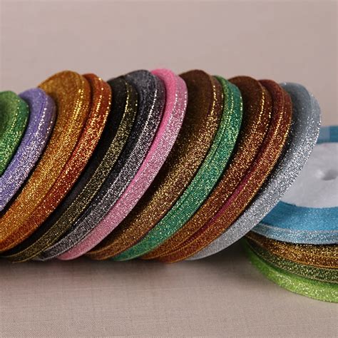 벨트 선물 포장용 금속 반짝이 리본 새틴 리본 웨딩 장식 Diy 공예품 14 인치 6mm 25 야드glitter