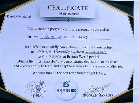 Syed Atta Ul Haq On Linkedin Got This Certificate After Completing 2 Months Of Internship As A